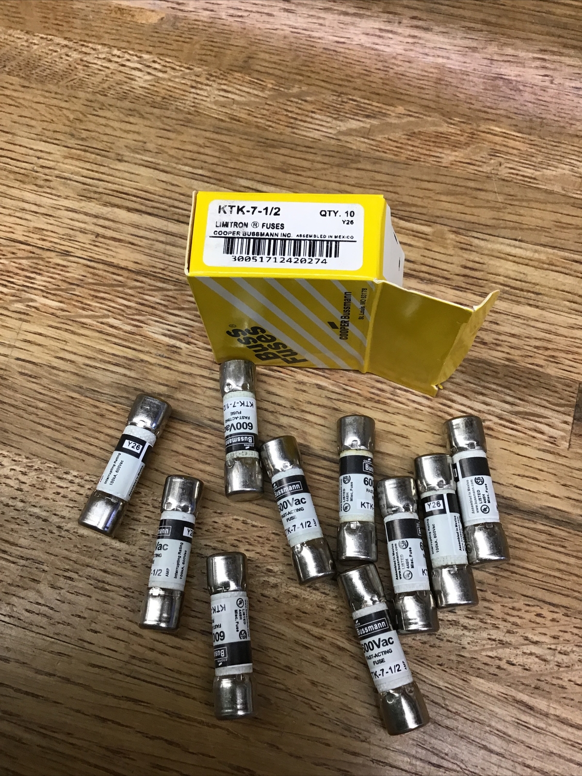 (BOX OF 10) BUSSMANN KTK-7 1/2 LIMITRON 7 1/2 AMP KTK 7 1/2 FUSES 600V ...