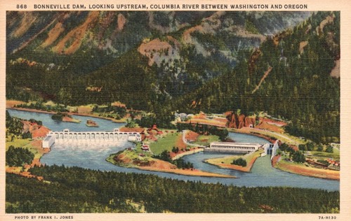Postcard OR Bonneville Dam Washington & Oregon 1937 Unposted Vintage PC ...