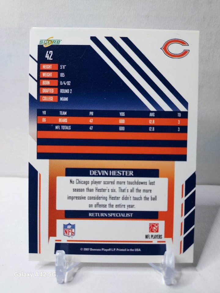 2007 Score Football #42 Devin Hester Chicago Bears | eBay