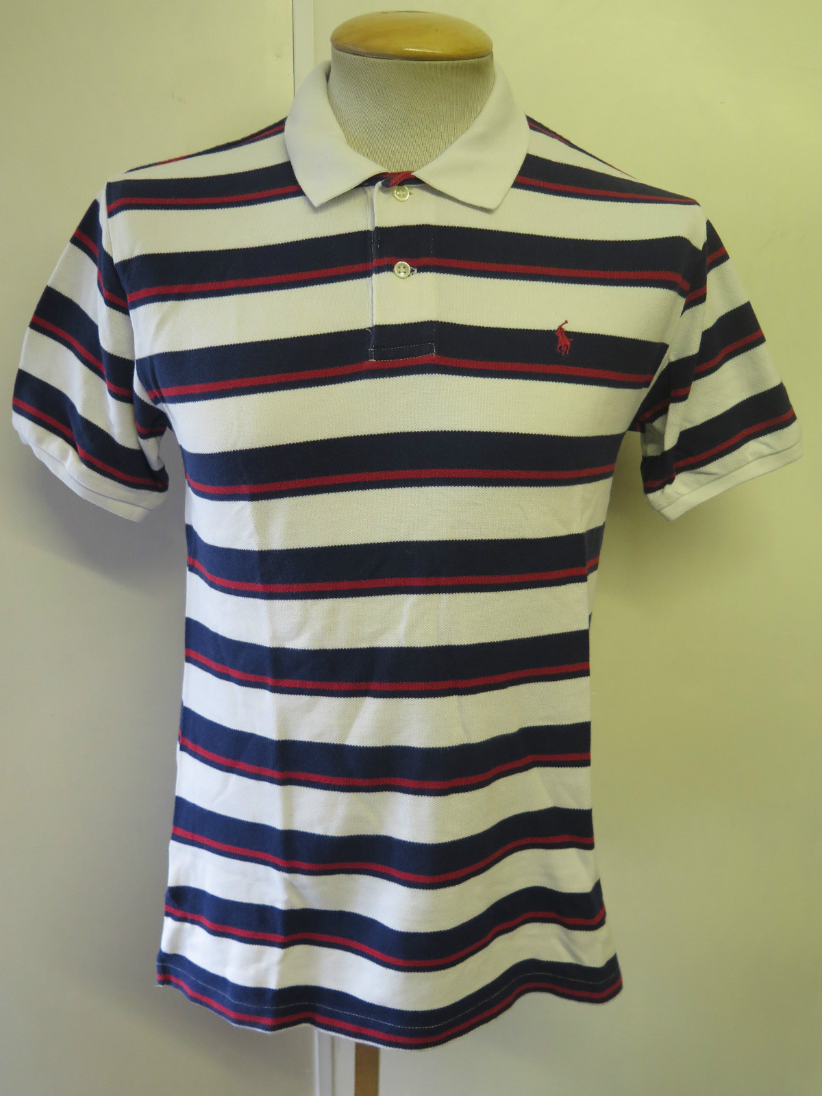 Genuine Ralph Lauren men's Blue & White Hooped Polo Shirt S 34-36" Euro ...