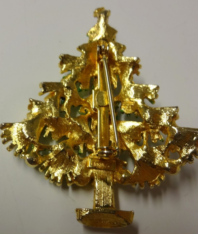 Vintage Signed Torino Rhinestone Gold Tone Christmas Tree Pin Brooch | eBay