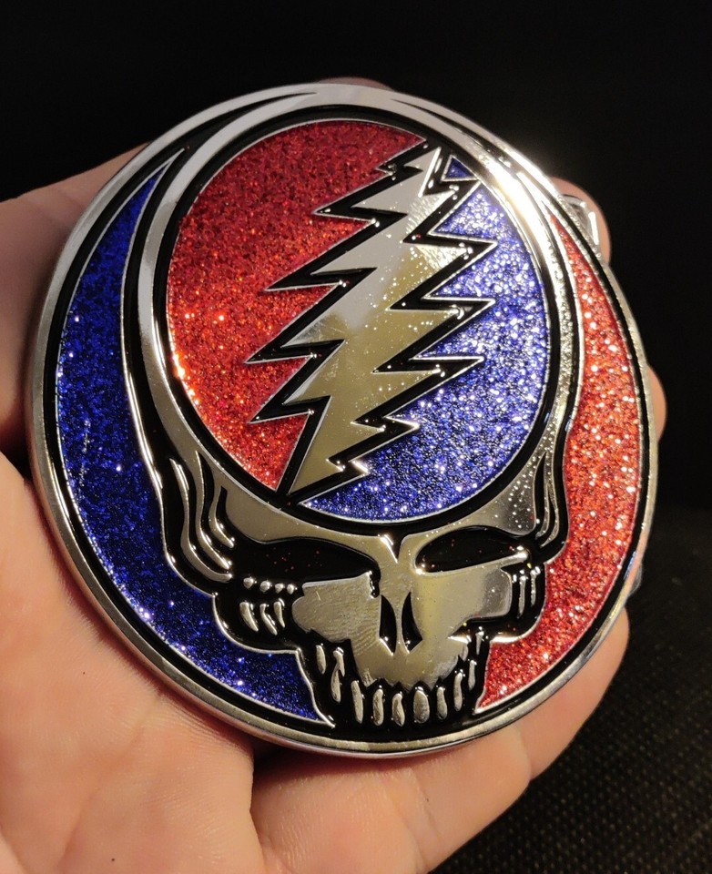 Grateful Dead Stealie Steal Your Face 3" Silver Red & Blue Belt Buckle ...