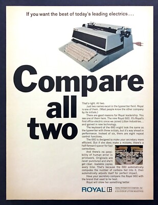 1967 Royal 660 Electric Typewriter photo "Compare to IBM" vintage print ...