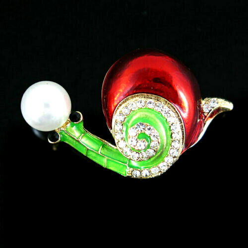 Adorable Red Green SNAIL Shell PEARL Swirl Rhinestone Enamel Brooch | eBay