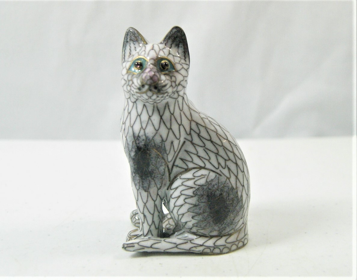 Cloisonne Cat Figurine Vintage Enamel Cloisonne Golden Cat Figurine,