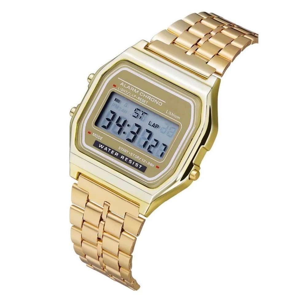 Ultra-Thin LED Electronic Watch, Gold, Cold Light, Steel Strap ...