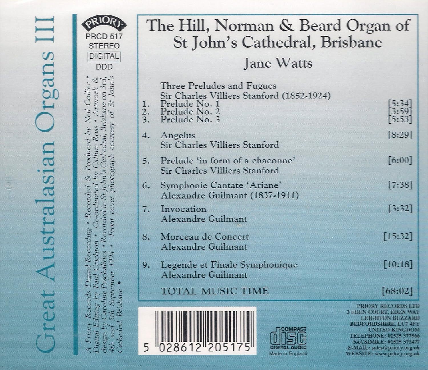 Great Australasian Organs III - Jane Watts plays the Hill, Norman Beard ...