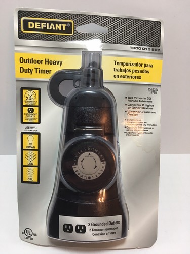 Defiant Outdoor Heavy Duty Timer 2 Grounded Outlets Weather Resistant ...