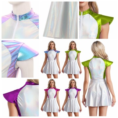 Women Costume Pub Skirts Sleeve Dress Cap Alien Martian Cosplay A-line ...