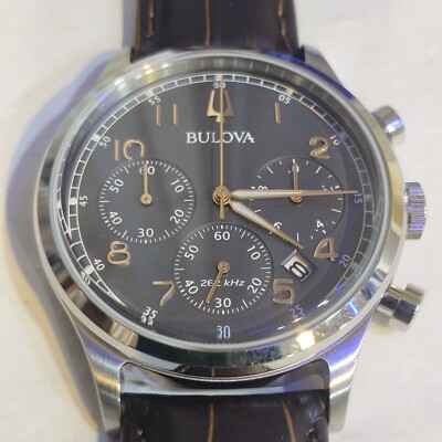 96B356 BULOVA GREY DIAL BROWN STRAP MEN'S CHRONOGRAPH WATCH M-106 | eBay