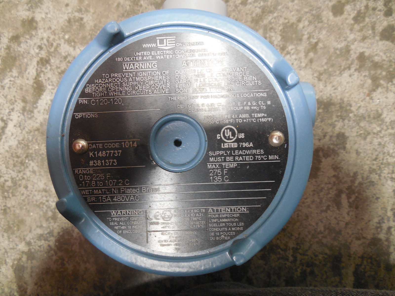 USED United Electric Controls C120-120 Hazardous Locations Thermostat 0 ...