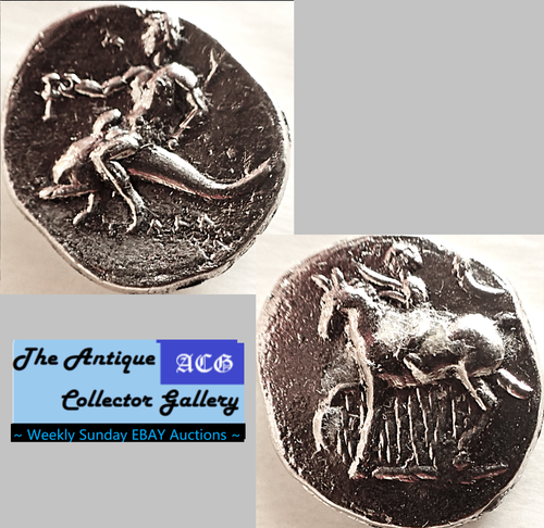 Ancient SilverPlate Greek 🪙Calabria, Tarentum🪙Phalanthos w/Dolphin🪙 ...