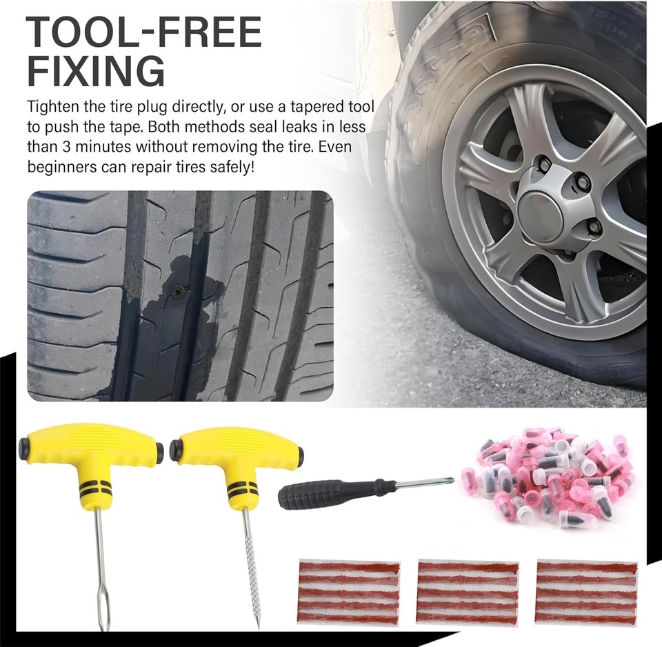 15PCS Tire Plug Kit Seal Strip + 60PCS Screw in Tire Plugs,All-In-One ...