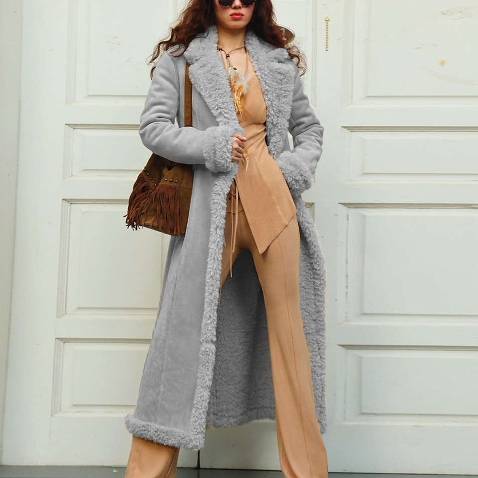 Women's Faux Suede Shearling Fleece Lined Coat Winter Long Suede Coats ...