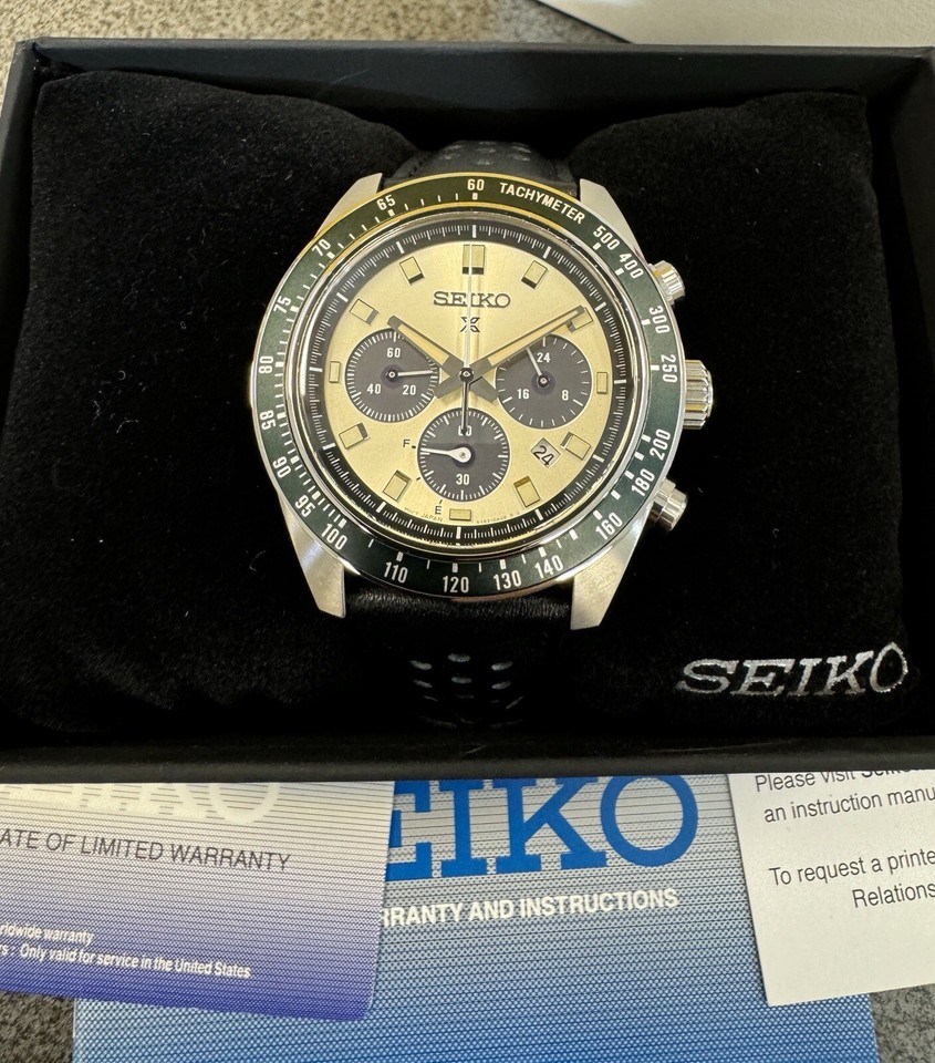 Seiko Prospex Speedtimer Solar Leather Band Cream Dial Watch SSC943 NWT ...