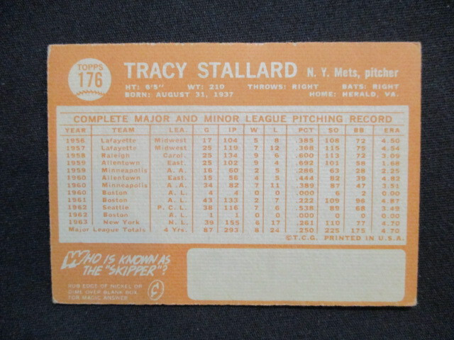 1964 Topps #176 Tracy Stallard New York Mets | eBay