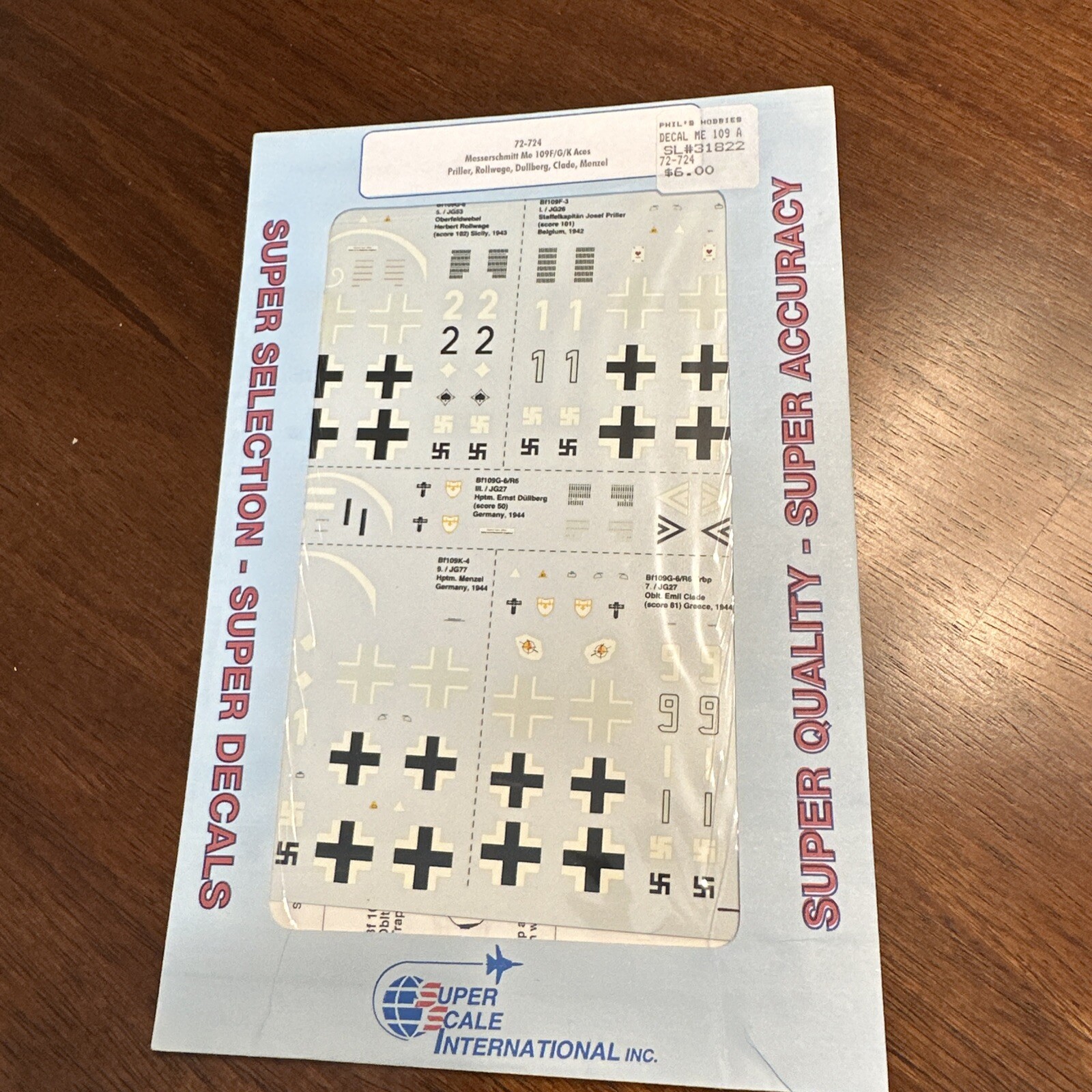 Superscale Decals 72724 1/72 Scale Messerschmitt Me 109F/G/K Aces ...
