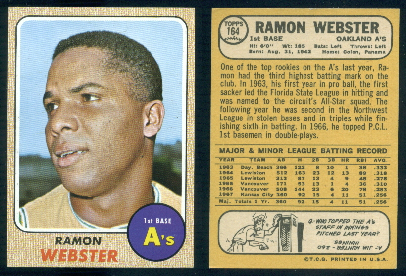 (37777) 1968 Topps 164 Ramon Webster Athletics-EX+ | eBay
