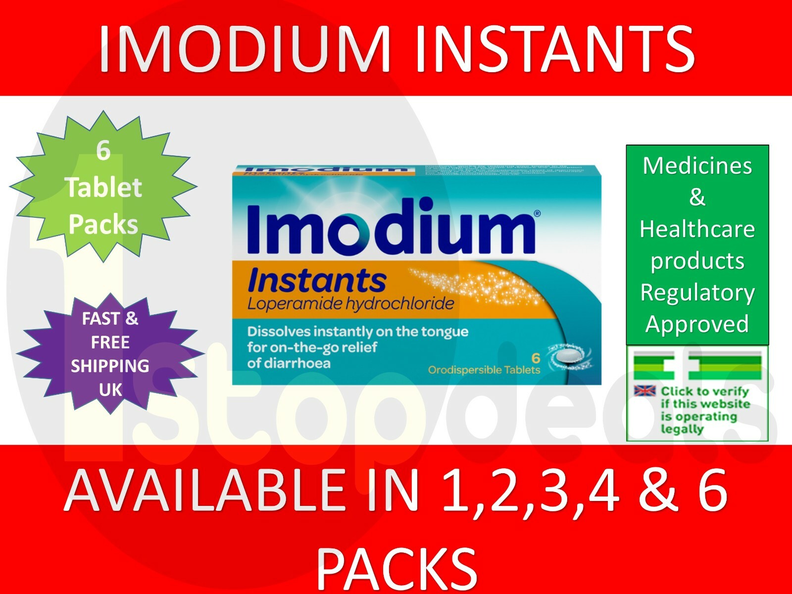 Imodium Instants Diarrhoea Relief Melt On The Tongue 6 Tablets VALUE ...