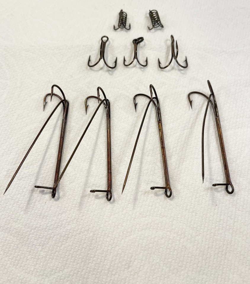 4 Mustad Double Live Bait/Liver Hooks Safety pin long Needle point ...