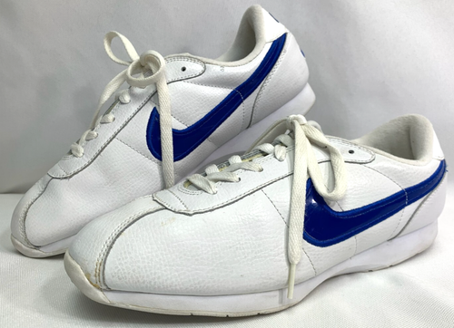 Womens Nike Stamina Cheer Leather White Blue Swoosh Logo Shoes Sneaker ...