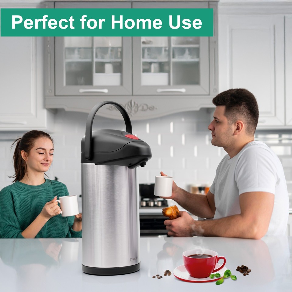 5L Tea Coffee Air Pot Flask Pump Action Vacuum Insulated Carry Handle ...