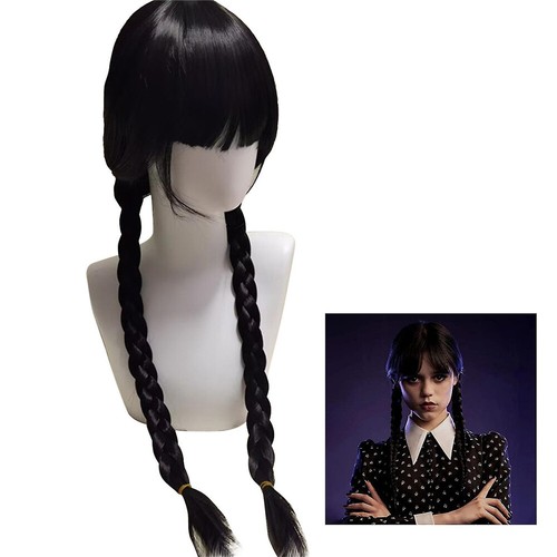 Wednesday Addams Family Wig Fancy Cosplay Long Black Braids Hair with ...