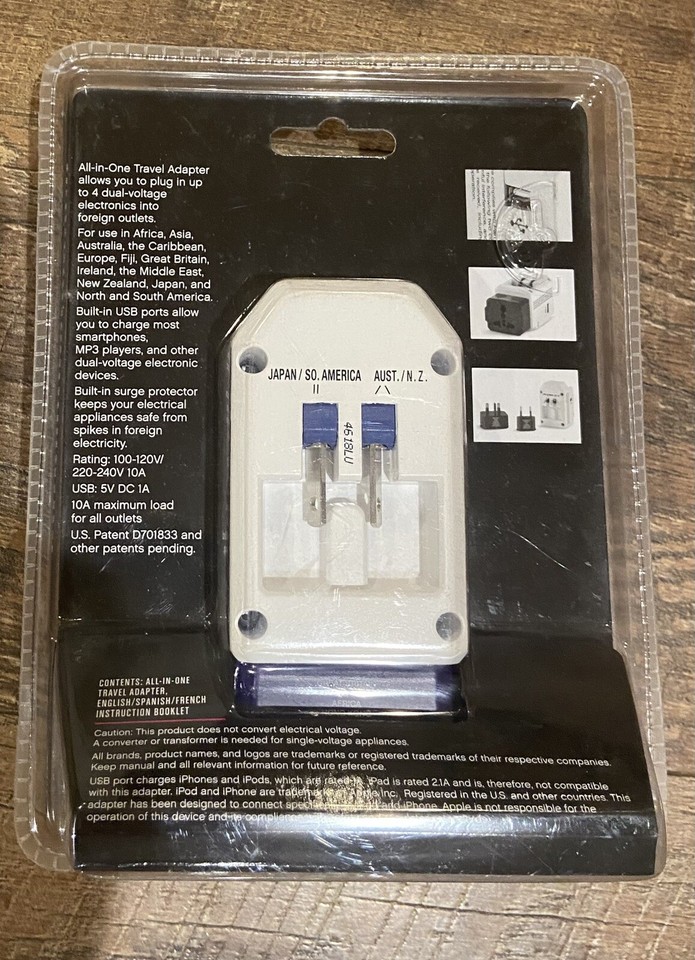 Infinitive All In One Travel Adapter With 3 Outlets USB Port Surge ...