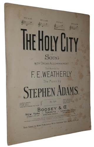 The Holy City Song Voice with Organ Accompaniment FE Weatherly ...