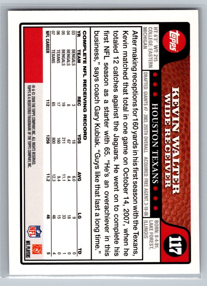 2008 Topps Football #117 Kevin Walter Houston Texans | eBay