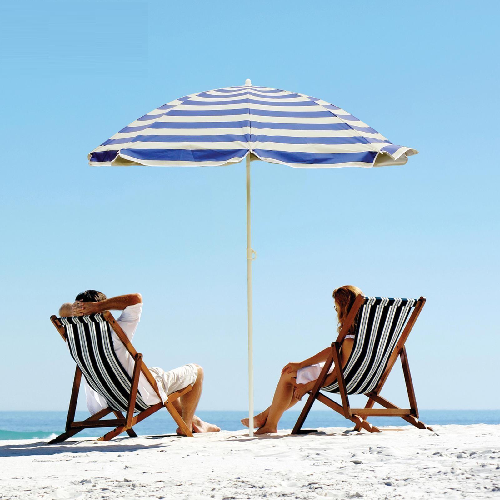 Blue Stripe Beach Umbrella Sun Shade Tilting Parasol 1.8m Patio Garden ...