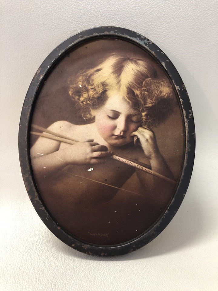 Old Vintage Antique 1897 Oval Framed Cupid Awake Asleep M.B. Parkinson ...