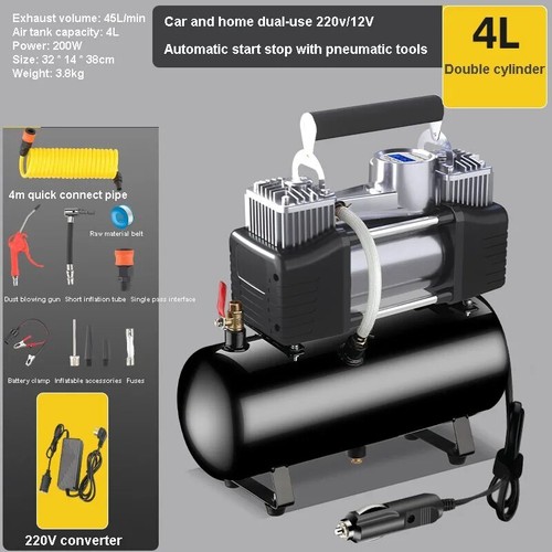 Dual Cylinder Air Pump Car Tire Inflator 12V 220V Silent Oil-Free Air ...