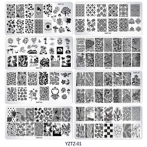 10Pcs/Set Plates with Silicone Clear Stamper Scraper Flowers H7K8 ...