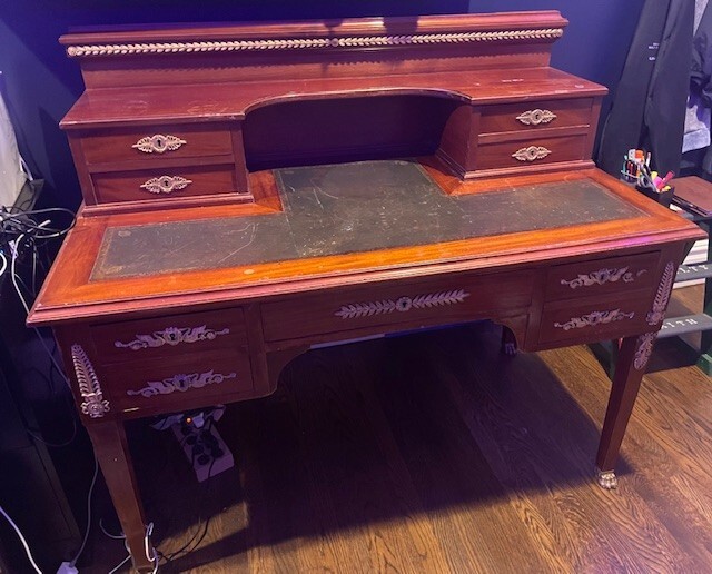 Desk- French Antique Wood Desk with bronze/gold overlay | eBay