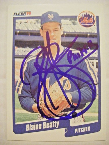 BLAINE BEATTY signed METS 1990 Fleer baseball card AUTO Autographed ...
