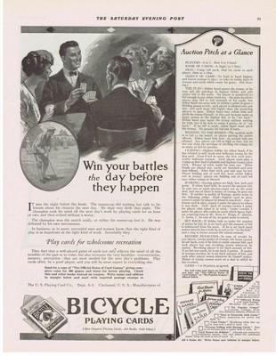 1921 Bicycle Playing Cards people playing Auction Pitch Instructions ...