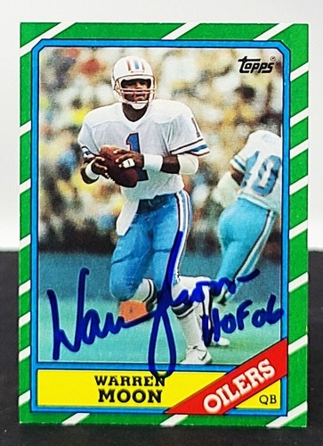 WARREN MOON Signed 1986 Topps Football Trading Card #350 Houston Oilers ...