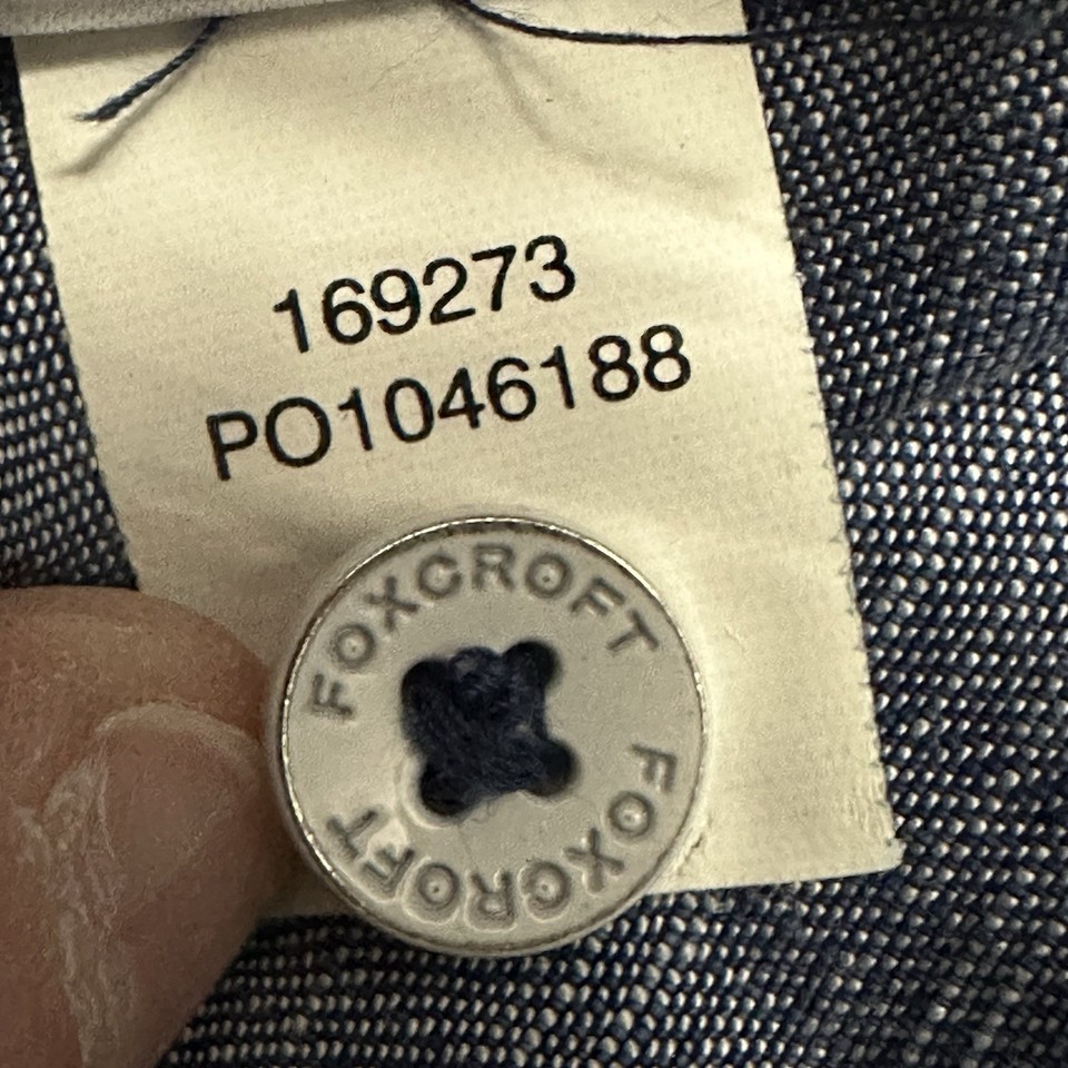 Foxcroft NYC Top Womens 12 Button Up Shirt Striped Blue Roll Tab Sleeve ...