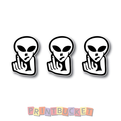 Alien middle finger Helmet sticker 3 x 60mm quality water & fade proof ...