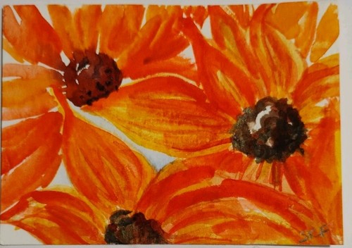 Orange Coneflowers ACEO Original Watercolor Painting by Sharon Foster ...