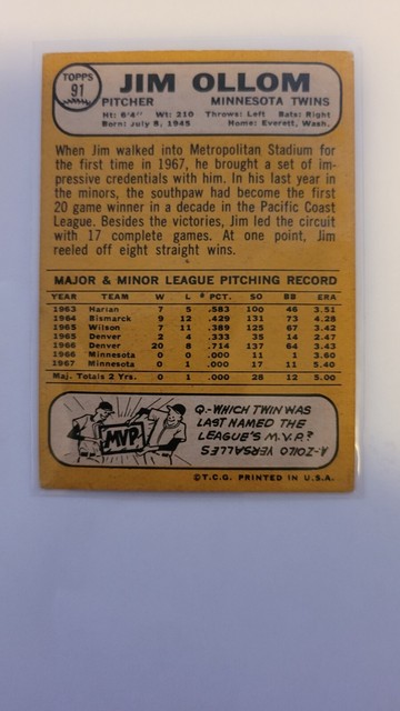 1968 Topps - #91 Jim Ollom for sale online | eBay