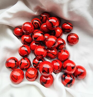 LADYBUG - 12 Beautiful Glass Marbles, Deep Red & Black Swirl, 22mm ...