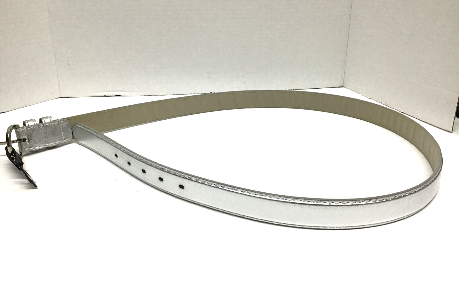 Silver Leather Silver Tone Buckle Womens XL Belt | eBay