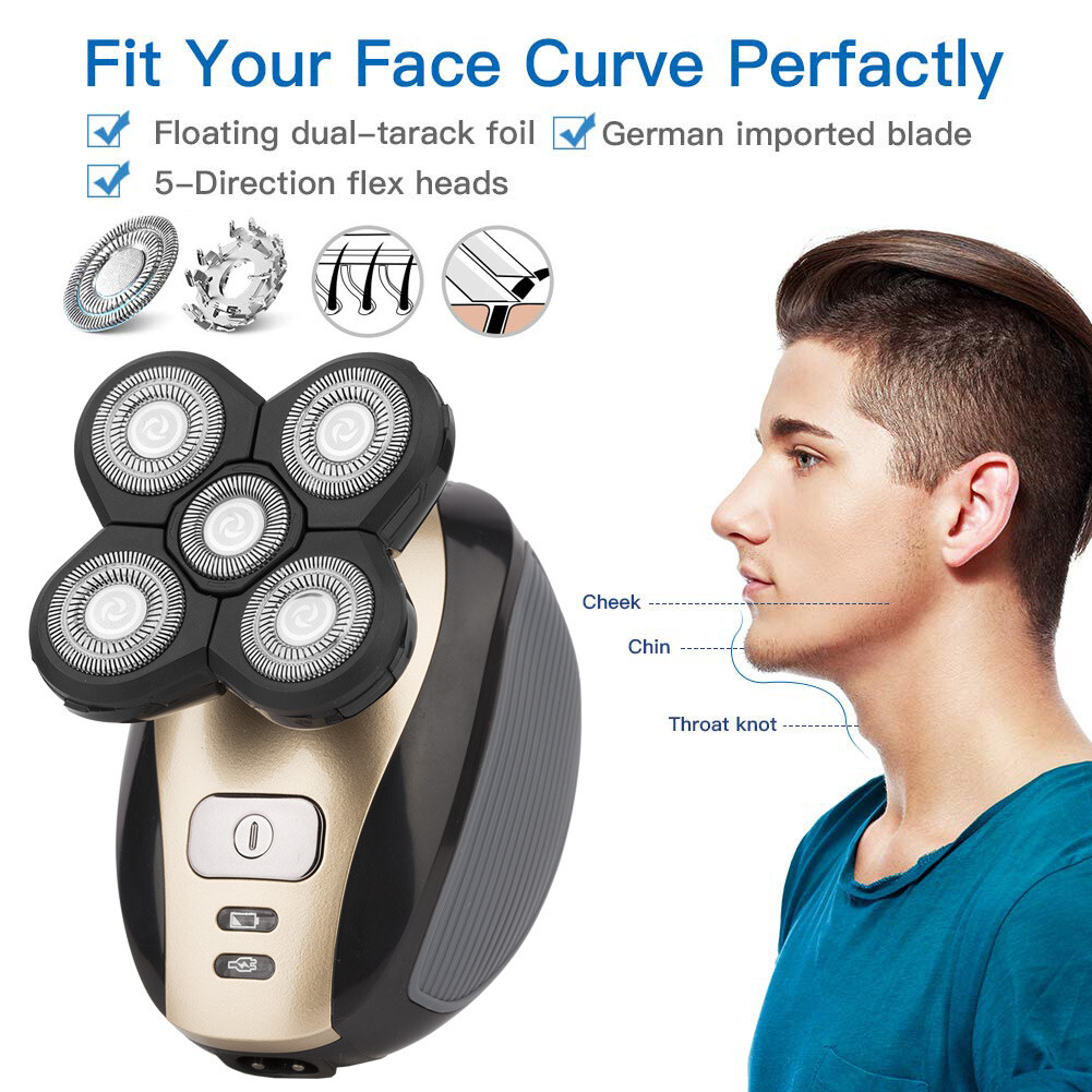 4D Rotary Electric Shaver Rechargeable Bald Head Shaver Beard Trimmer ...