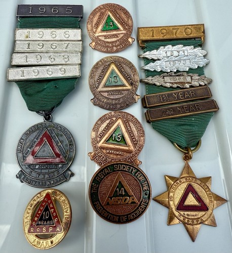Vintage Safe Driving Conducting Medals and Badges Set ROSPA, NSDA JOB ...