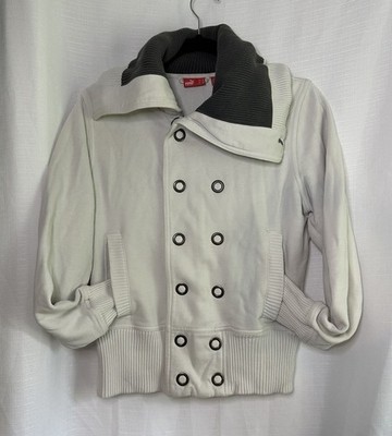 Puma Women’s Off White Double Breasted Shawl Collar Jacket Coat Sz L ...
