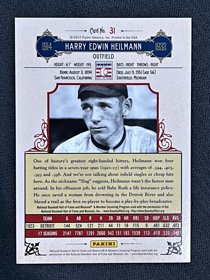 2012 Panini Cooperstown Red Ice Harry Heilmann Detroit Tigers #31 | eBay