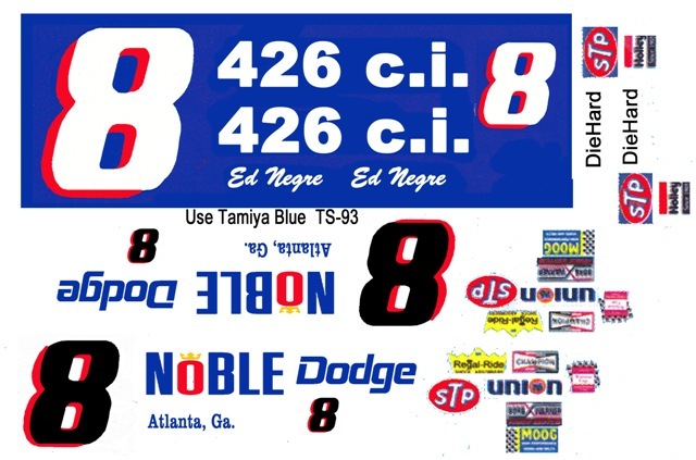 #8 Ed Negre Noble Dodge 1969-74 1/32nd Scale Slot Car Decals | eBay