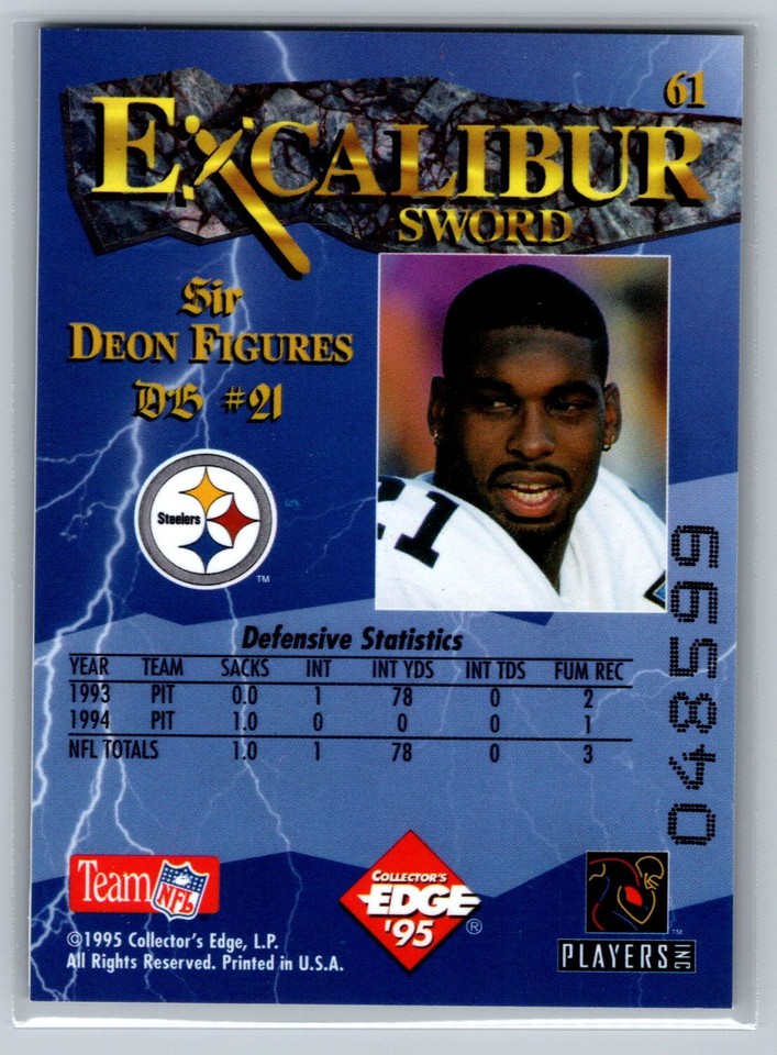 1995 Collector's Edge Excalibur Football #61 Deon Figures Pittsburgh ...
